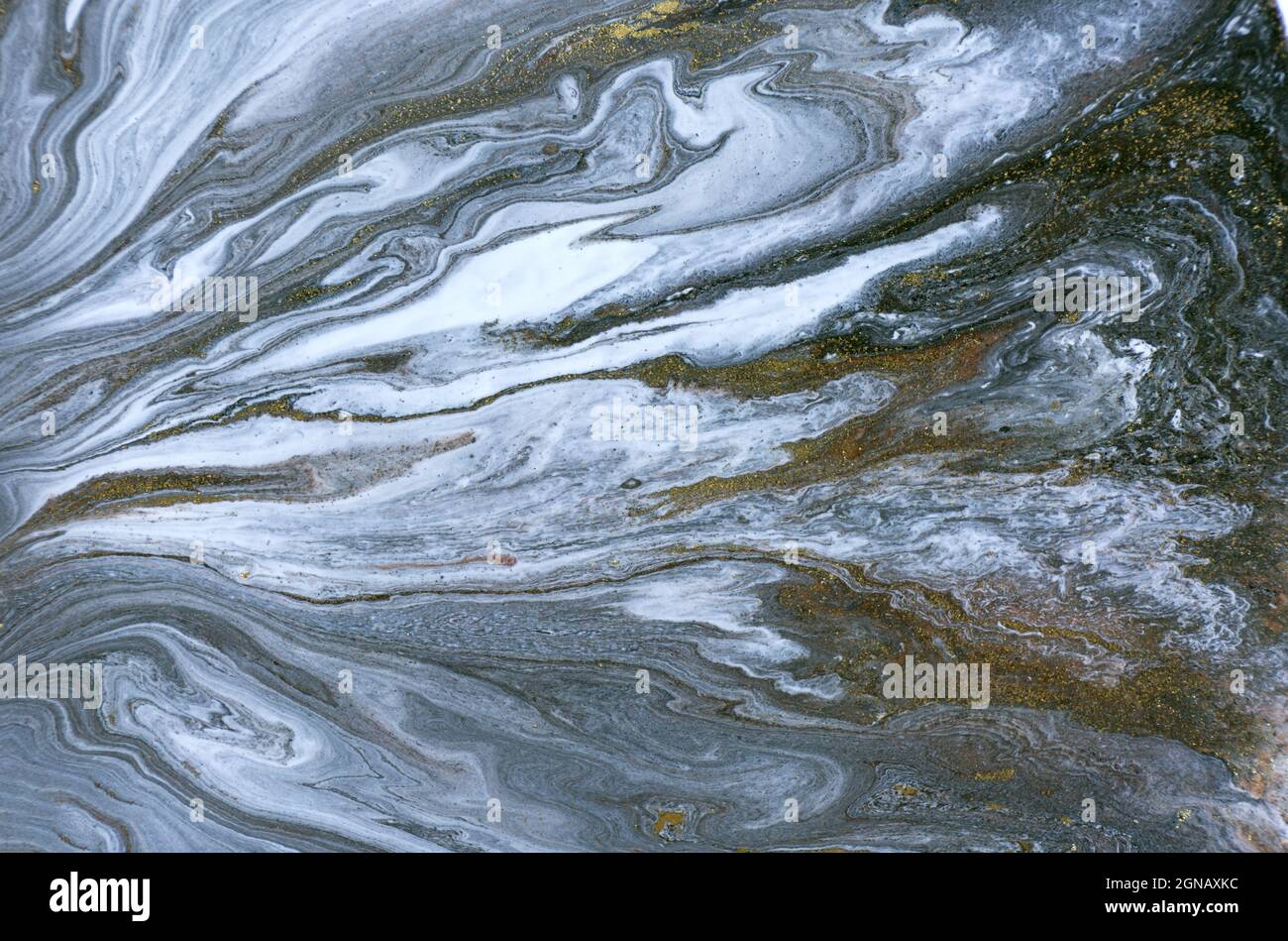 White, gray and black ripple pattern. Marble abstract texture with gold ...