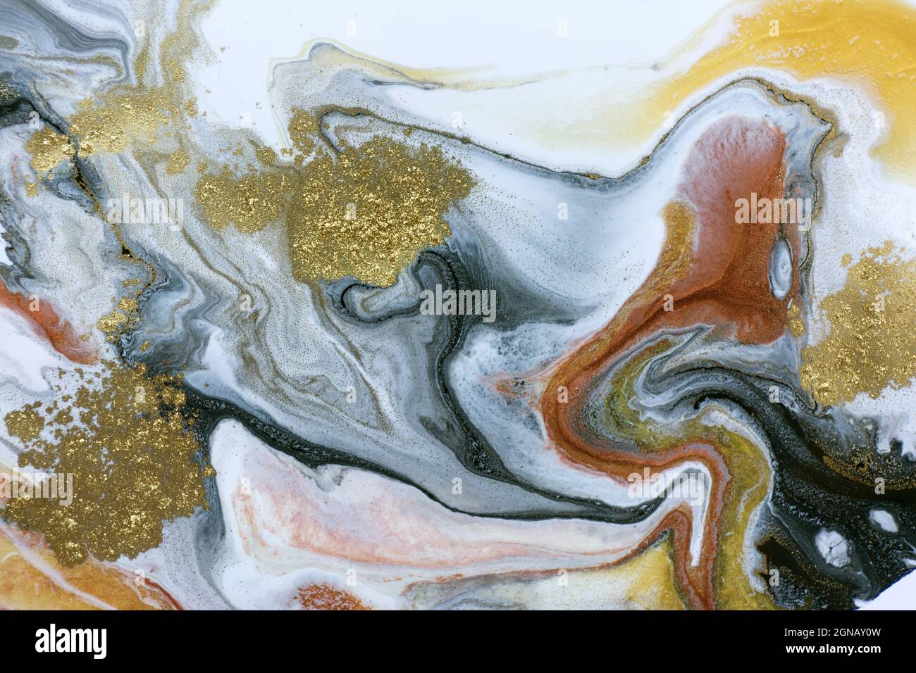 Gold spots on white and grey smudges of paint. Abstract pattern Stock ...