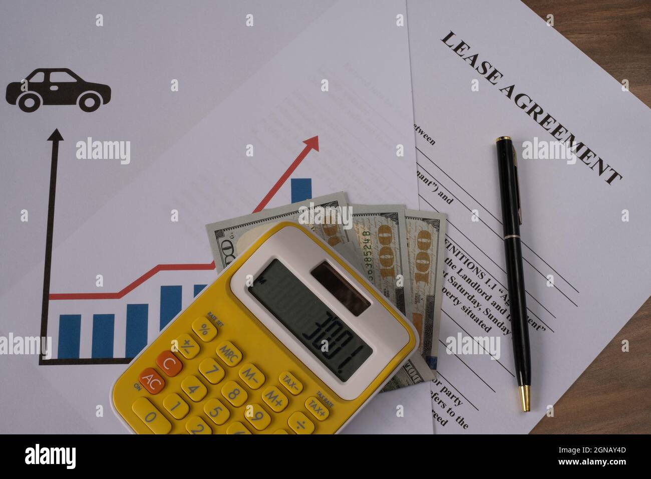Lease agreement, rising car prices concept. Lease agreement money and ...