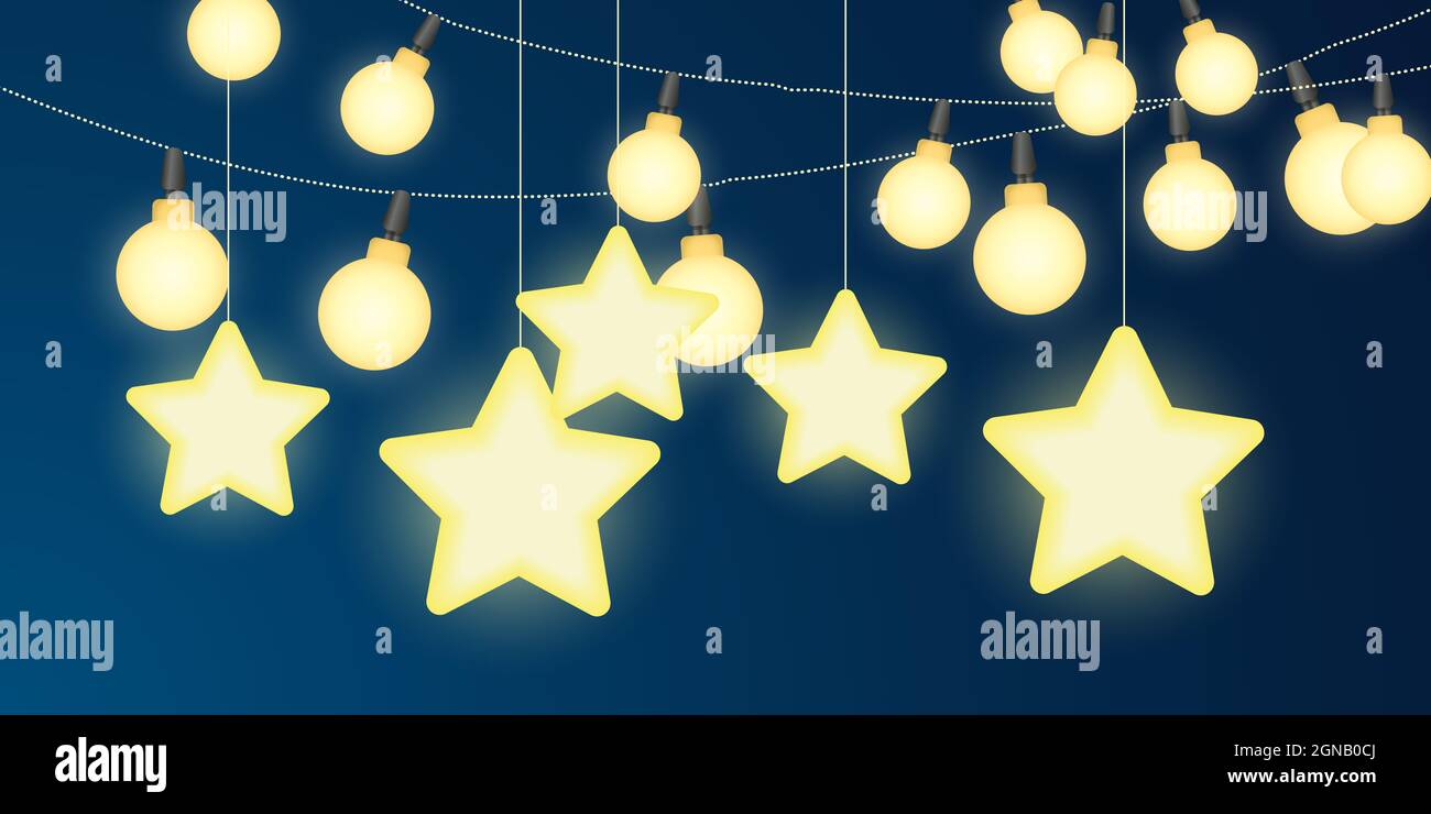 String lights and bright stars festive celebration illustration Stock ...