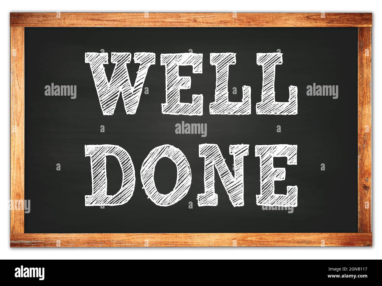WELL DONE written on black wooden frame school blackboard Stock Photo ...