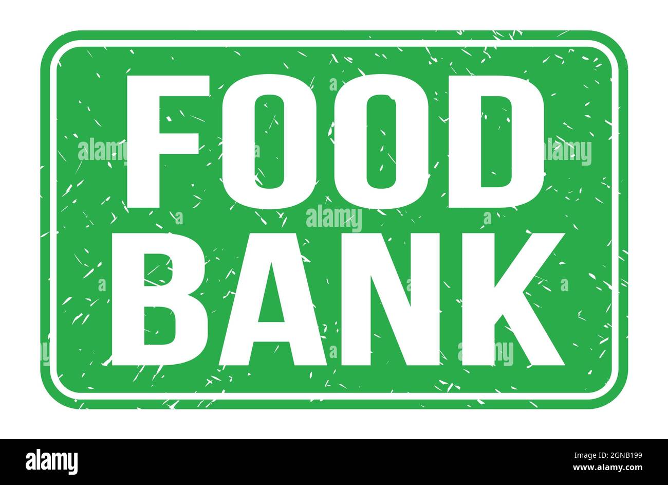 FOOD BANK, words written on green rectangle stamp sign Stock Photo - Alamy