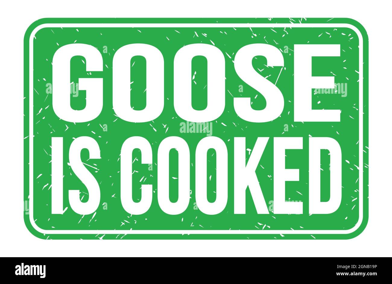GOOSE IS COOKED, words written on green rectangle stamp sign Stock ...