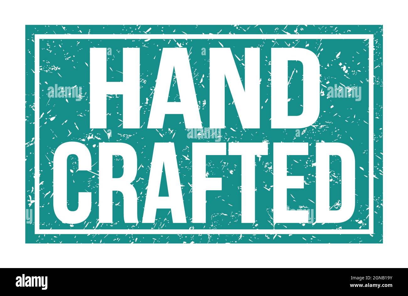HAND CRAFTED, words written on blue rectangle stamp sign Stock Photo ...