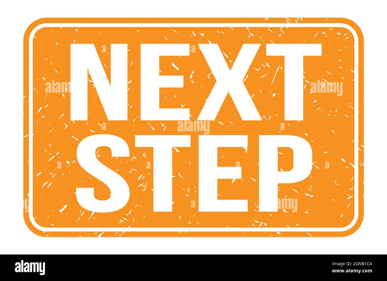 NEXT STEP, words written on orange rectangle stamp sign Stock Photo - Alamy