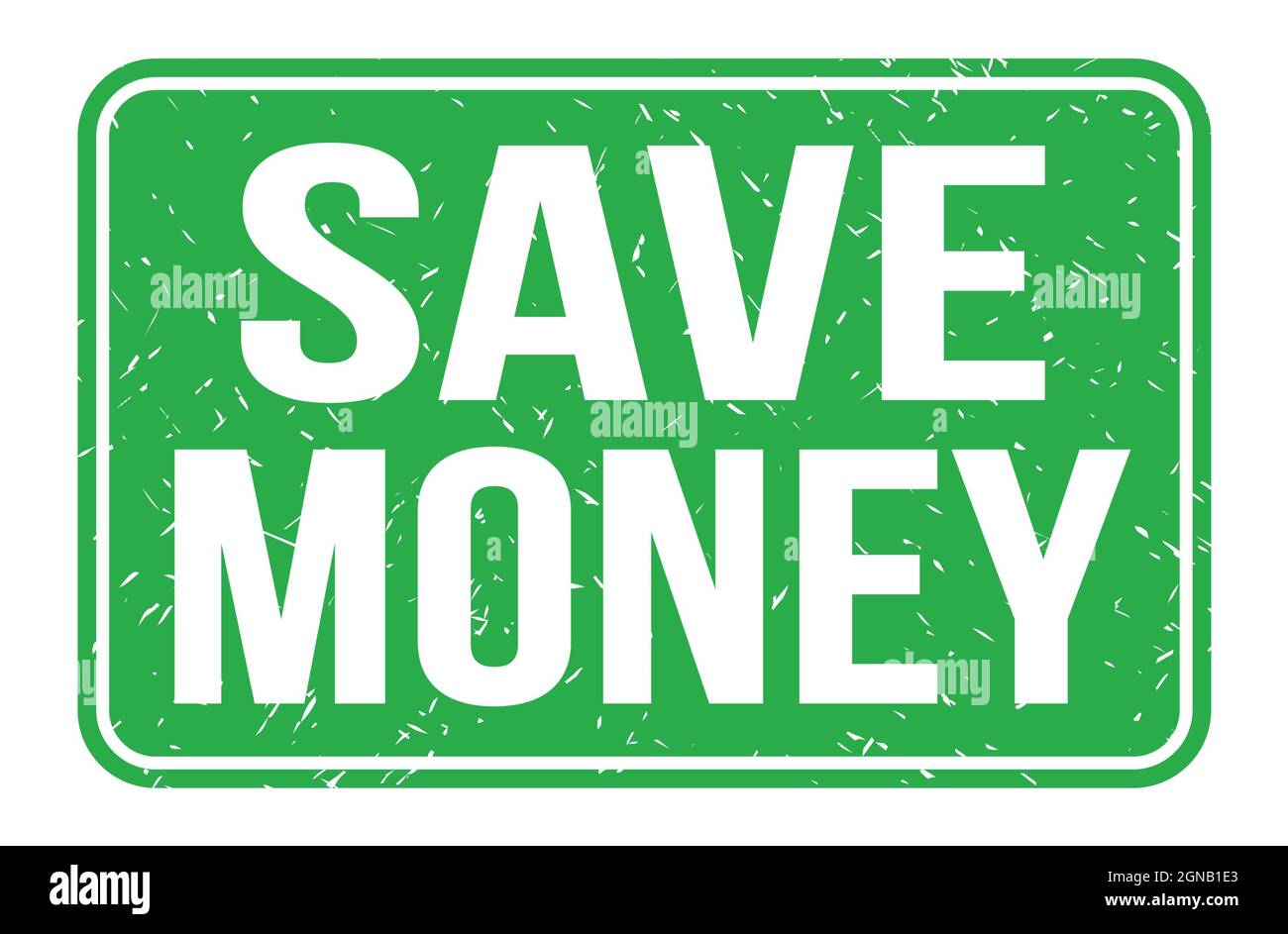 SAVE MONEY, words written on green rectangle stamp sign Stock Photo - Alamy