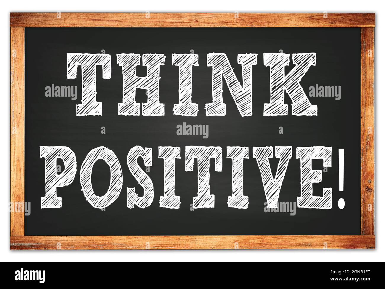 THINK POSITIVE! written on black wooden frame school blackboard Stock ...