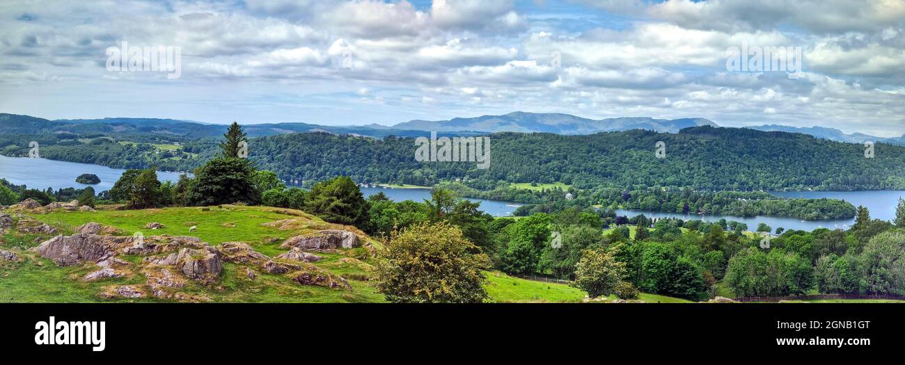 Panoramic view of Lake Windermere from Brant Fell, England Stock Photo ...