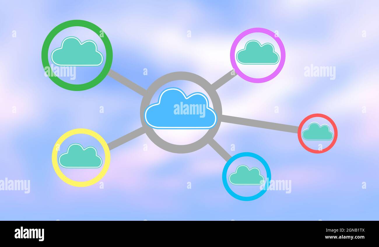 Illustration of a cloud networking concept Stock Photo - Alamy