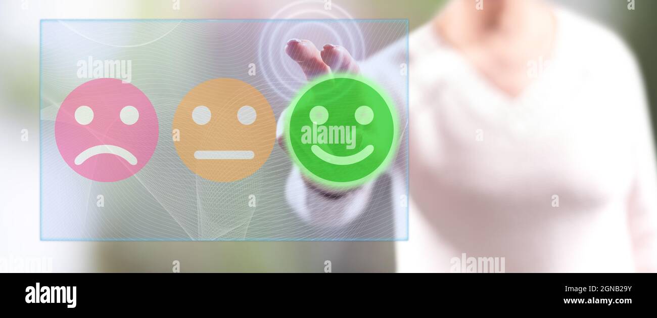 Woman touching customer satisfaction concept on a touch screen with her ...