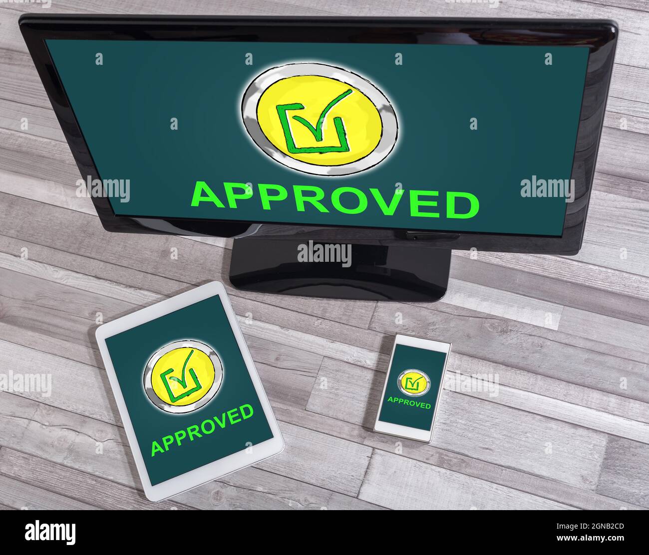 Validation concept shown on different information technology devices ...