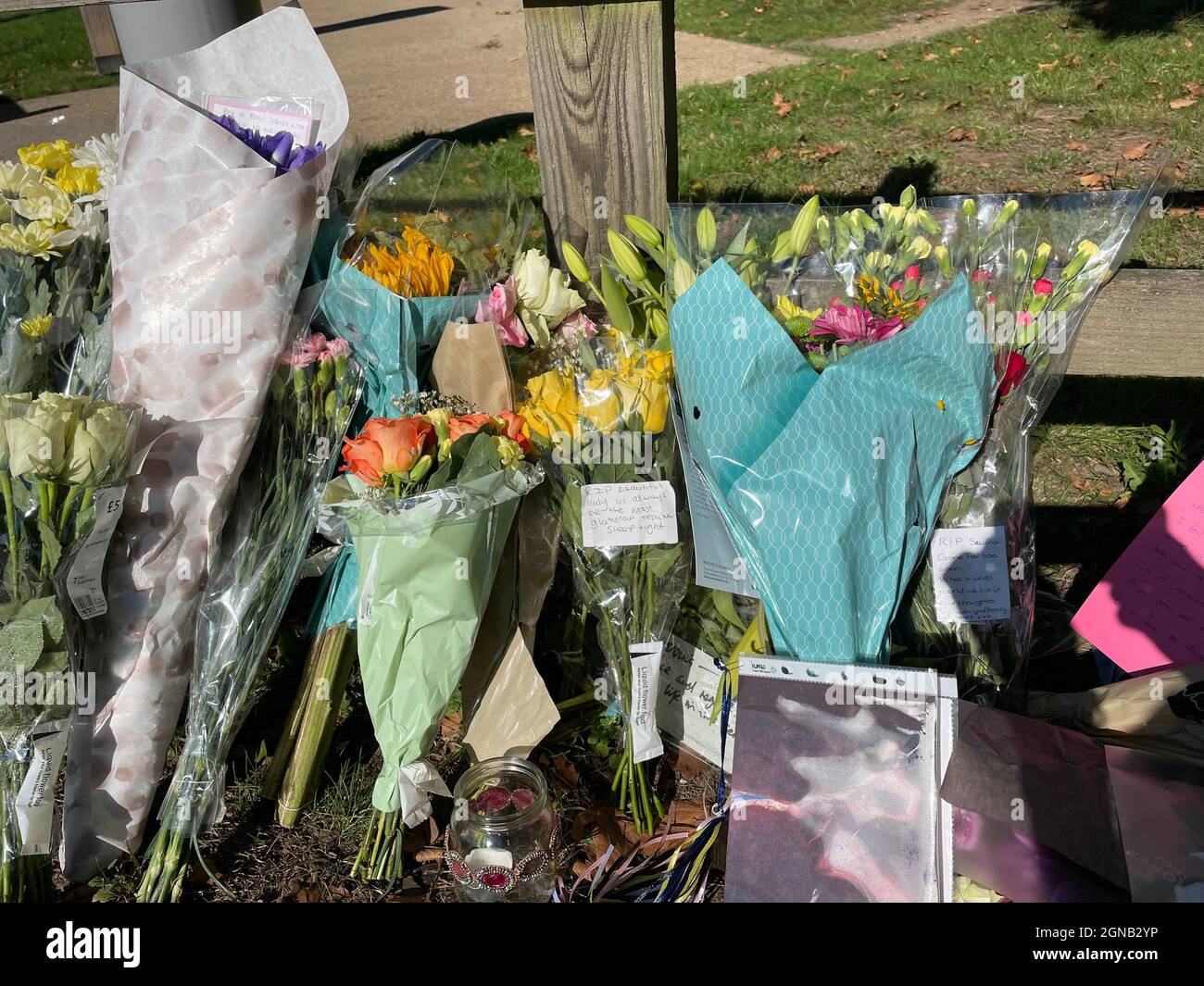 Floral tributes at Cator Park in Kidbrooke, south London, near to the ...