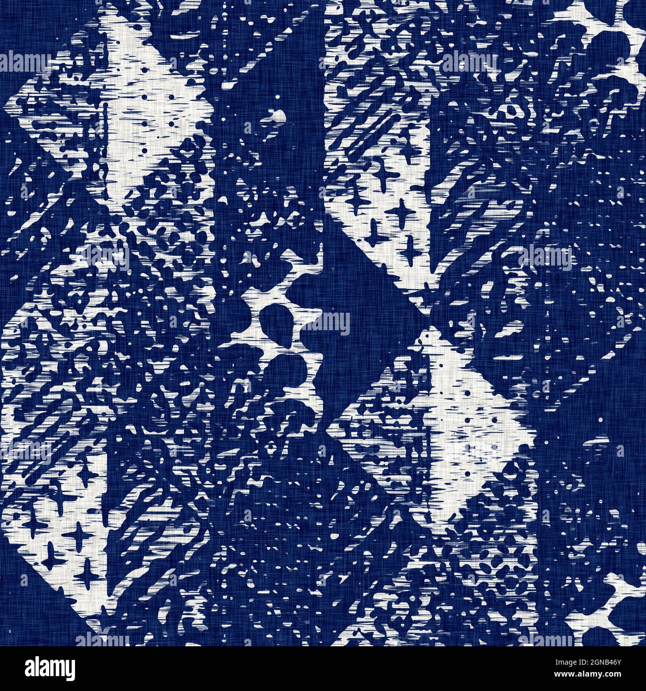Indigo dyed fabric geo shape pattern texture. Seamless textile fashion ...