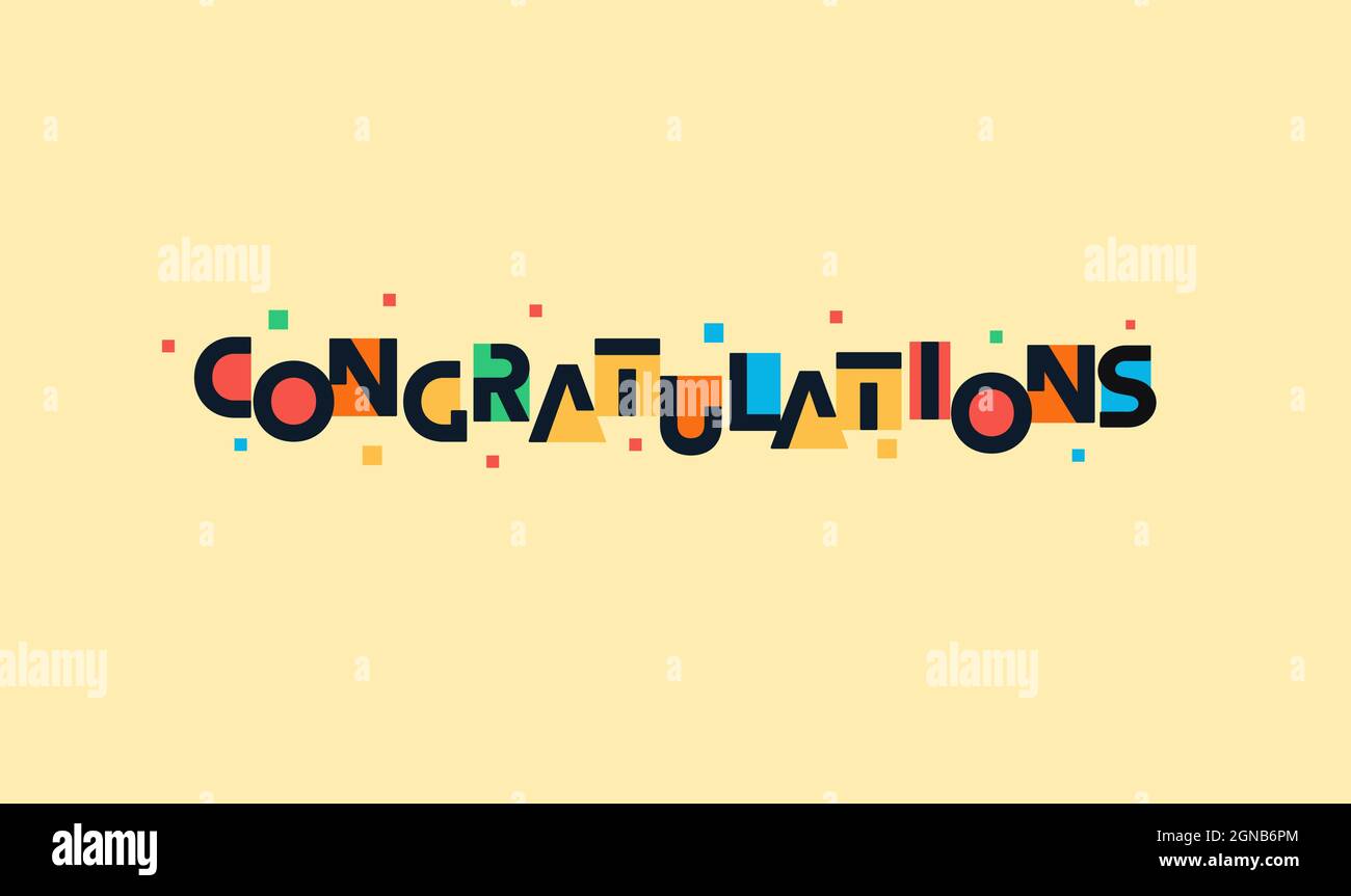 Congradulations funny lettering, futuristic space colorful greeting ...