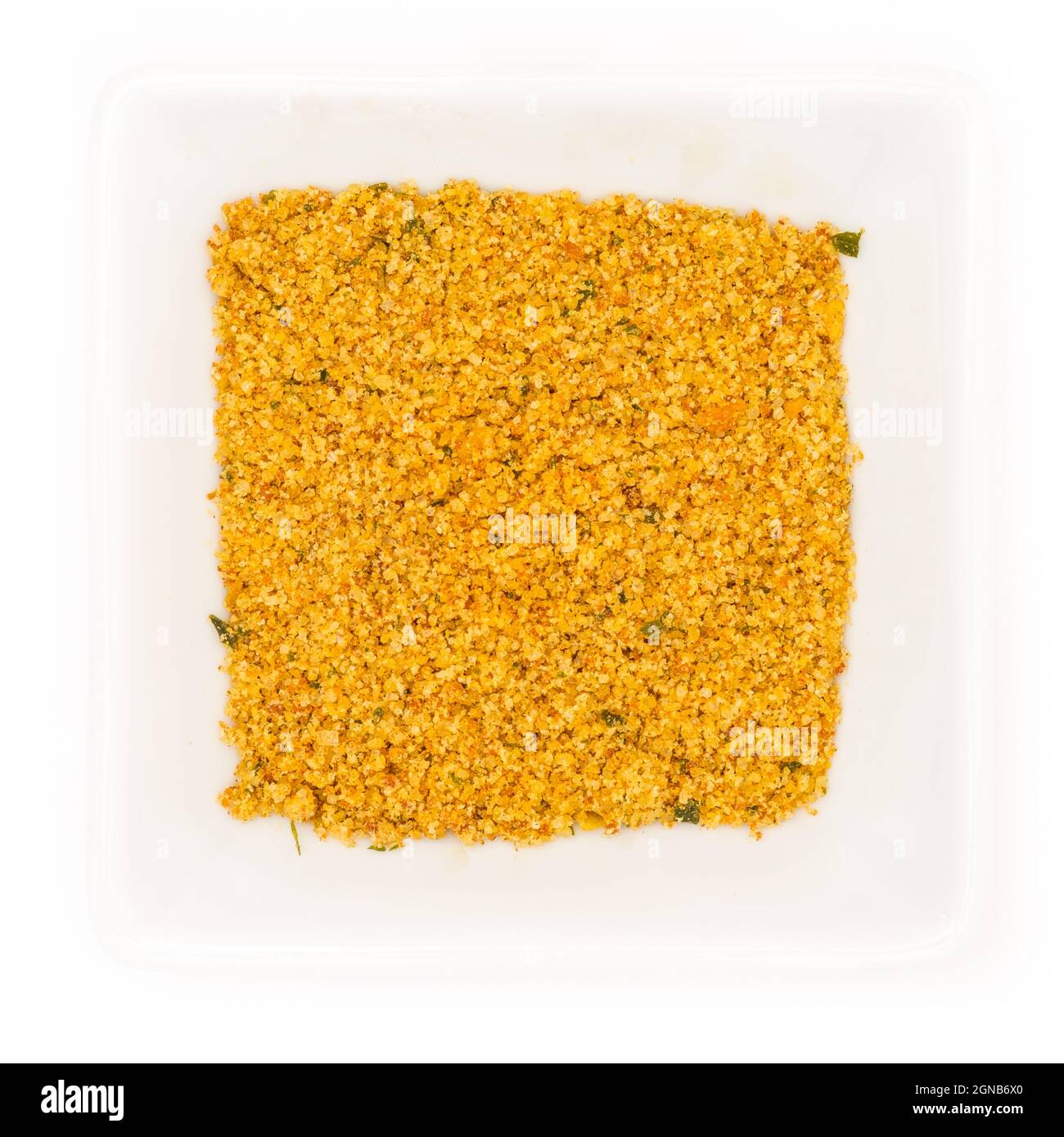 Top view of dried broth for boullion in white square bowl isolated on a ...