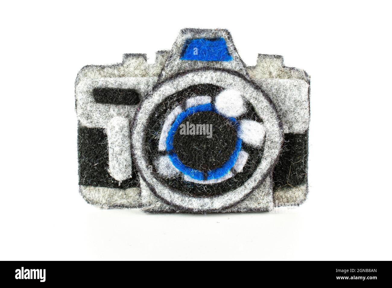 Felted wool camera isolated on white background Stock Photo - Alamy