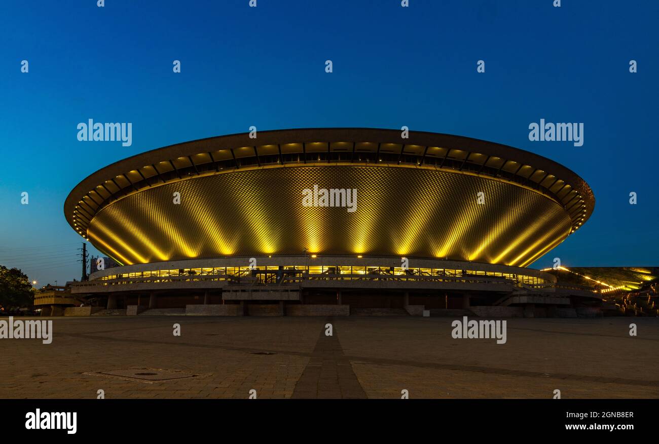 A picture of the Spodek venue, in Katowice, at night Stock Photo - Alamy