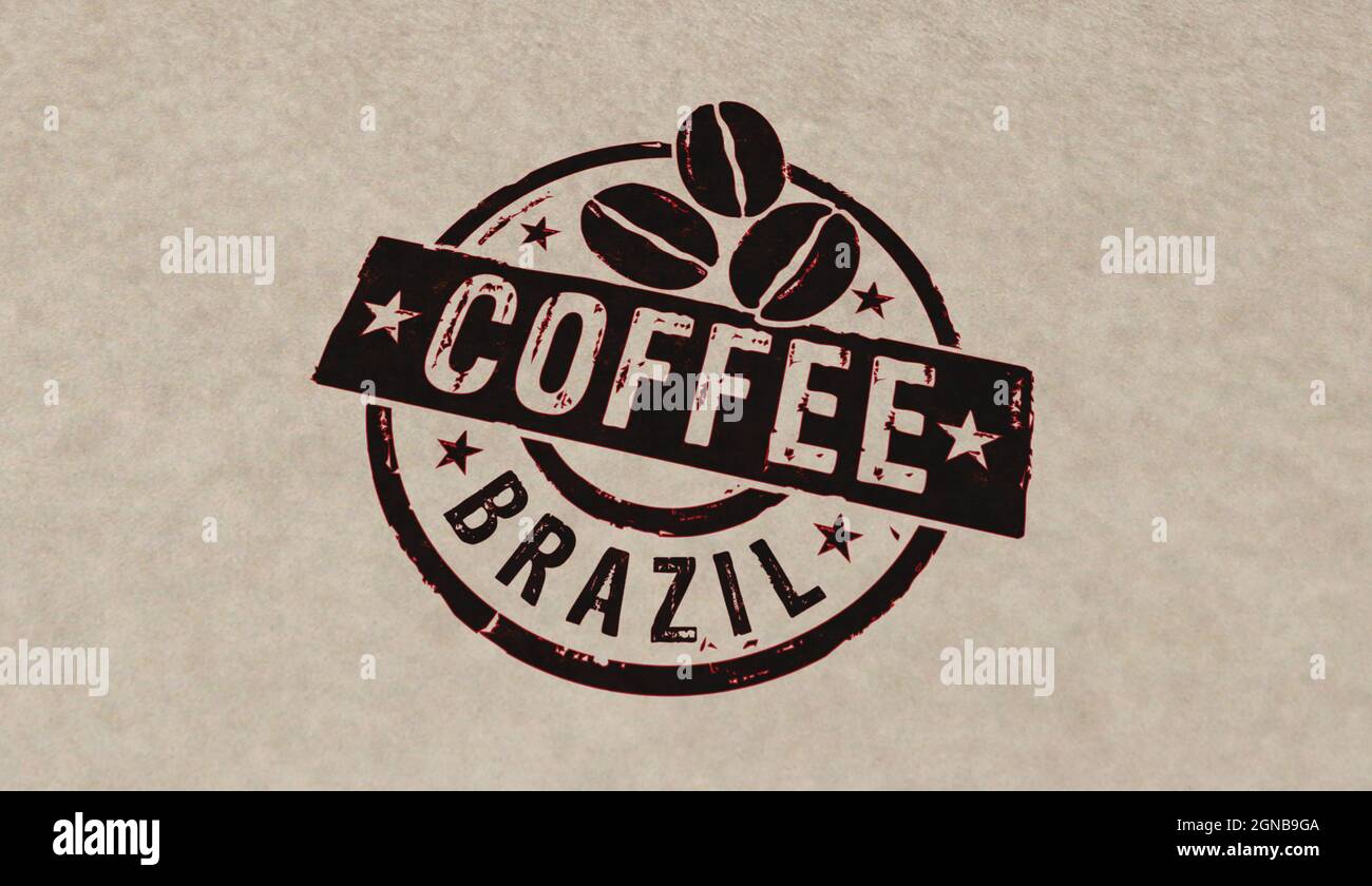 Coffee Brazil stamp icons in few color versions. Factory, manufacturing ...
