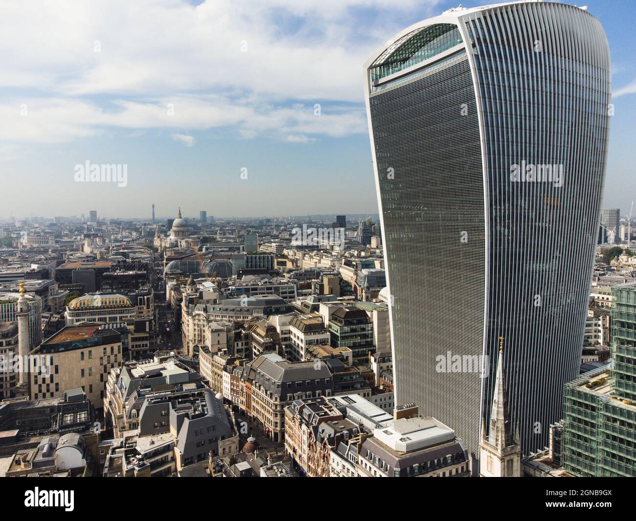 An aerial image of the Sky Garden "Walkie Talkie" building, London ...