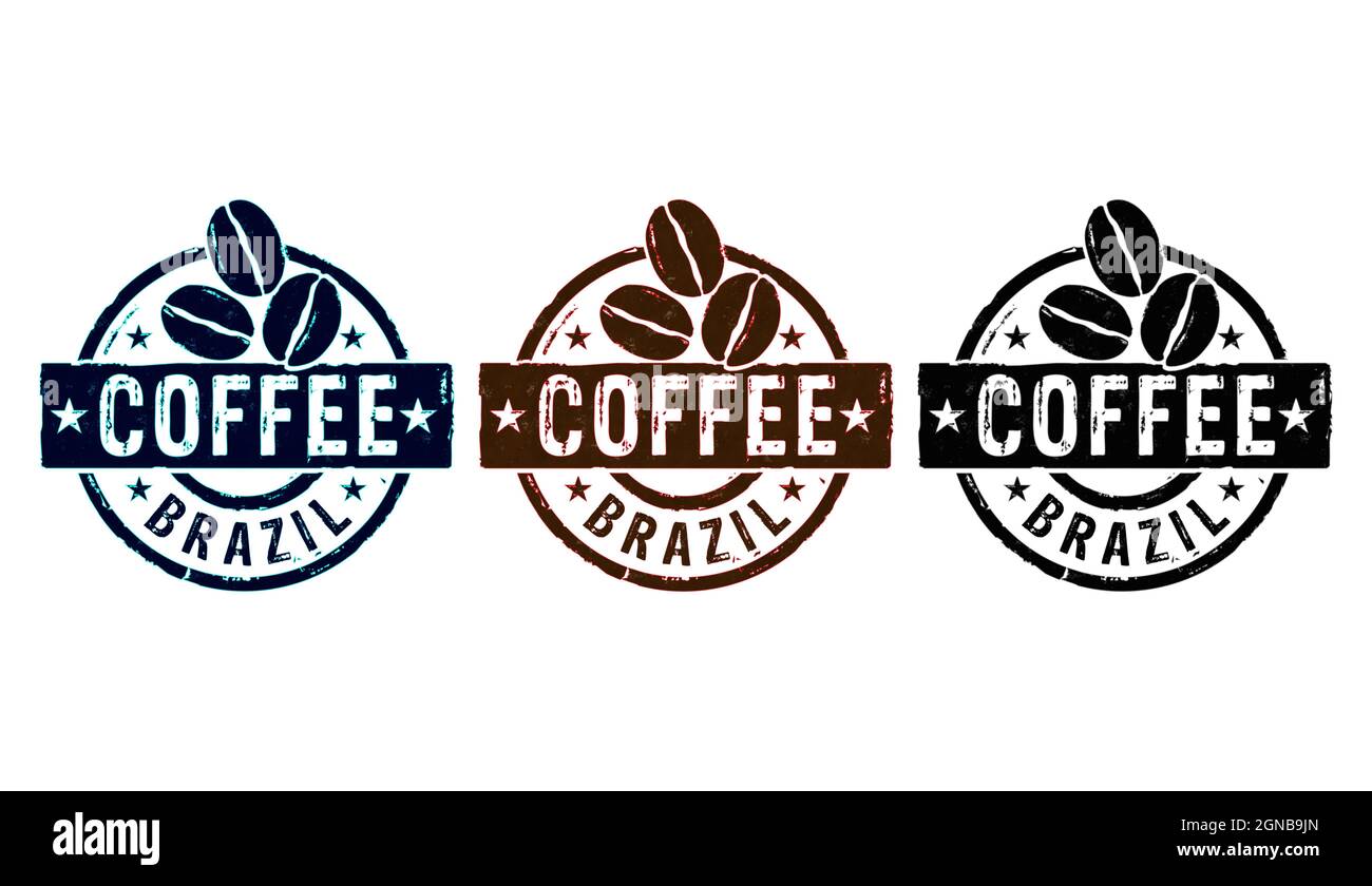 Coffee Brazil stamp icons in few color versions. Factory, manufacturing ...