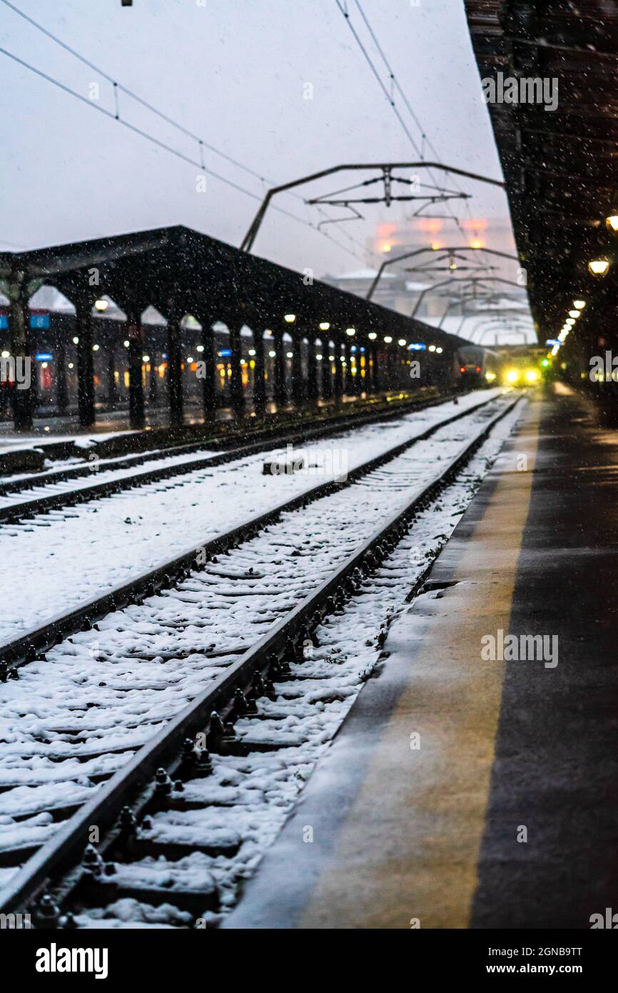 Northern Railway Station (Gara de Nord) during a cold and snowy day in ...