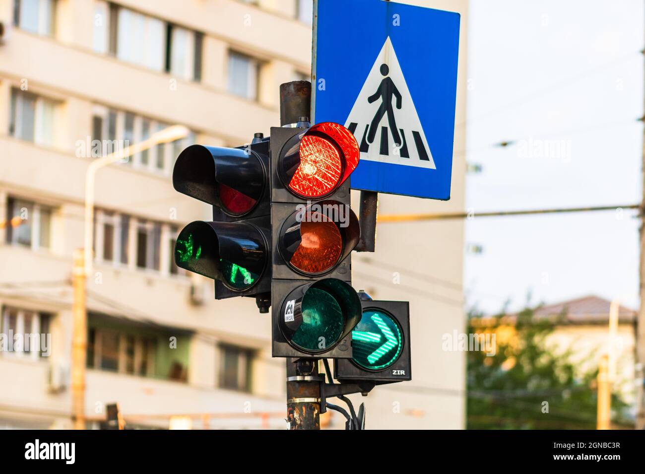 Traffic light with red light. Traffic light signal semaphore located in ...