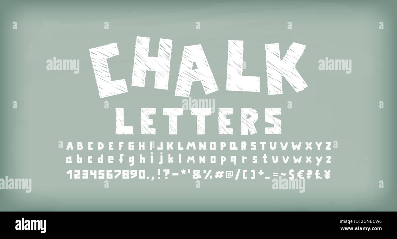 White chalk font, square shape uppercase and lowercase letters, numbers ...