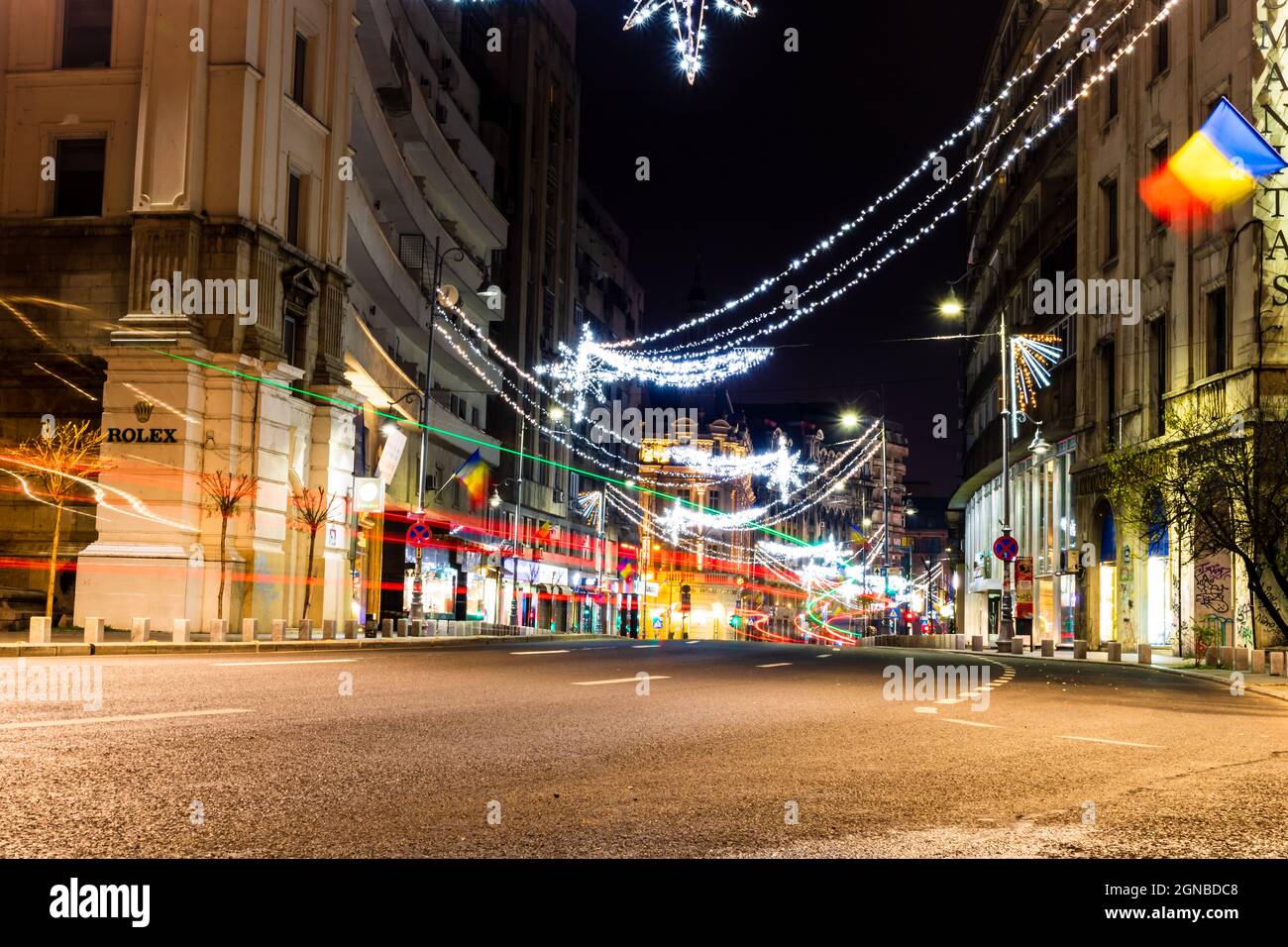 Light trails, night photography in Bucharest, Romania, 2021 Stock Photo ...