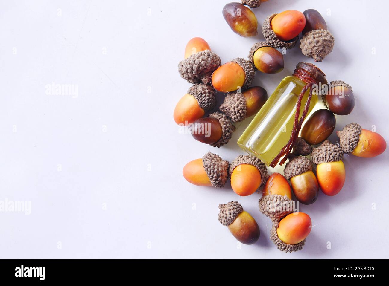 Acorn essential oil isolated on white background Stock Photo - Alamy