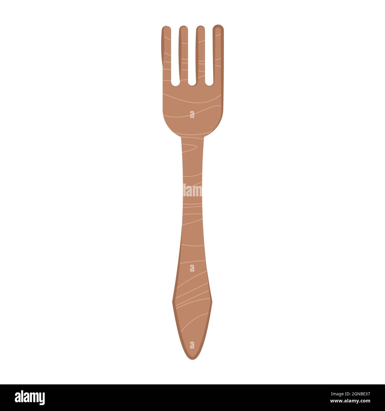Wooden fork on white background. Vector flat illustration. Zero waste ...