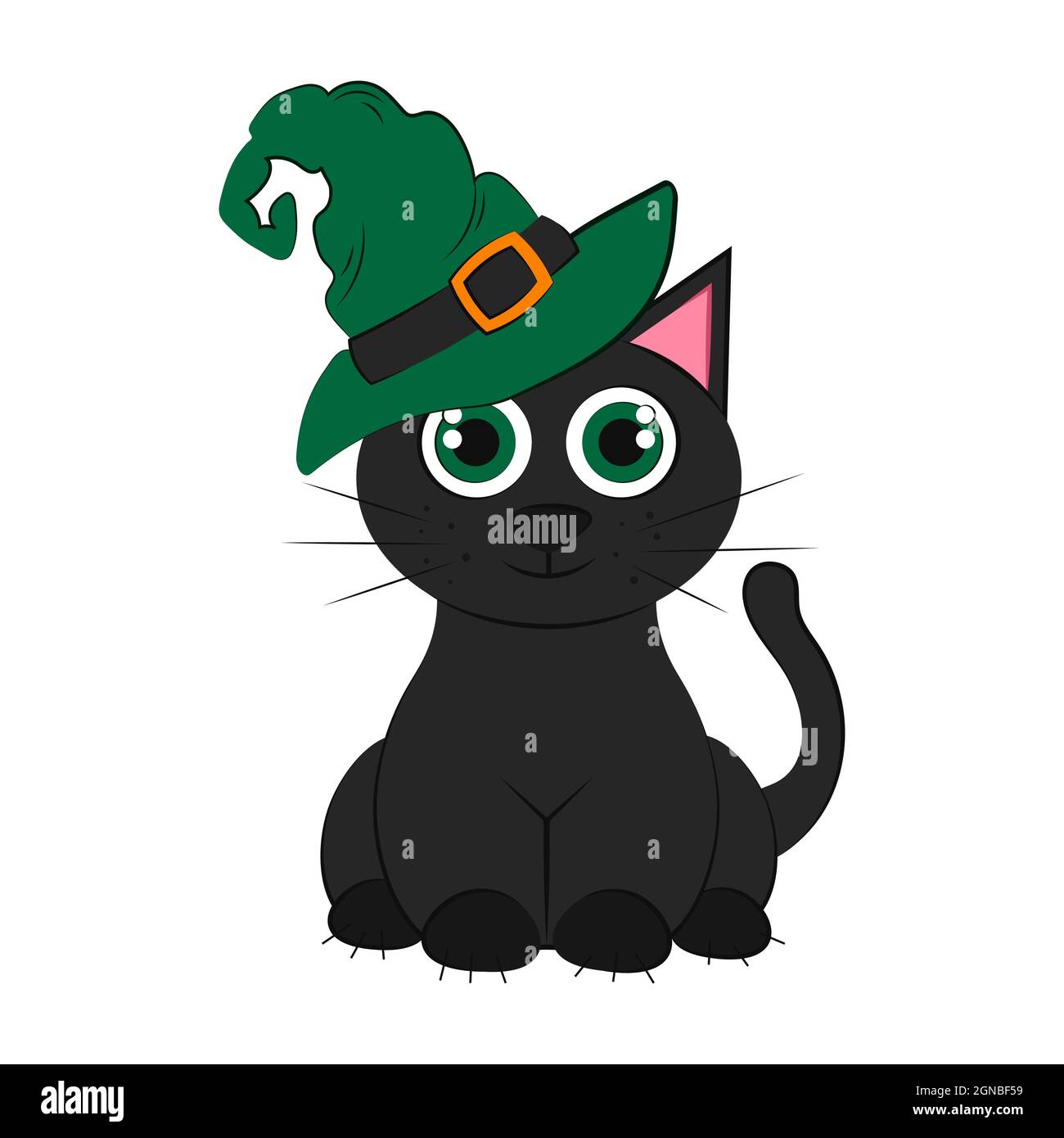 Cute black cat wearing a witch hat. Vector flat illustration. black ...