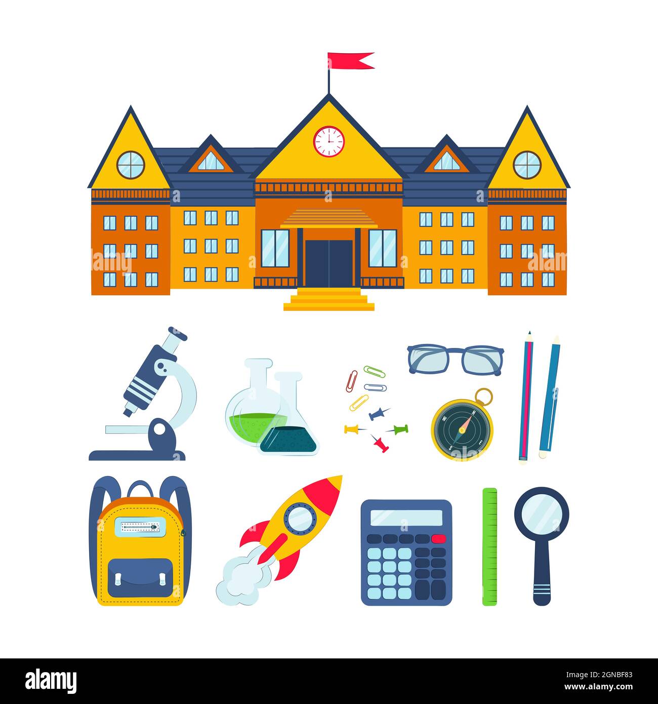 school supplies on a white background. vector illustration. Back to ...