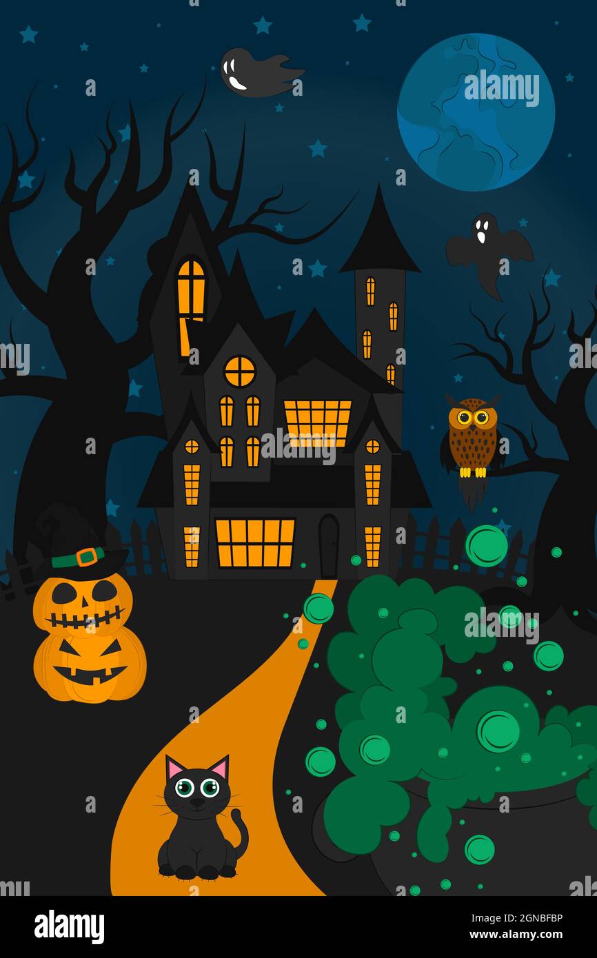 Halloween night background. Vector illustration for the October holiday ...