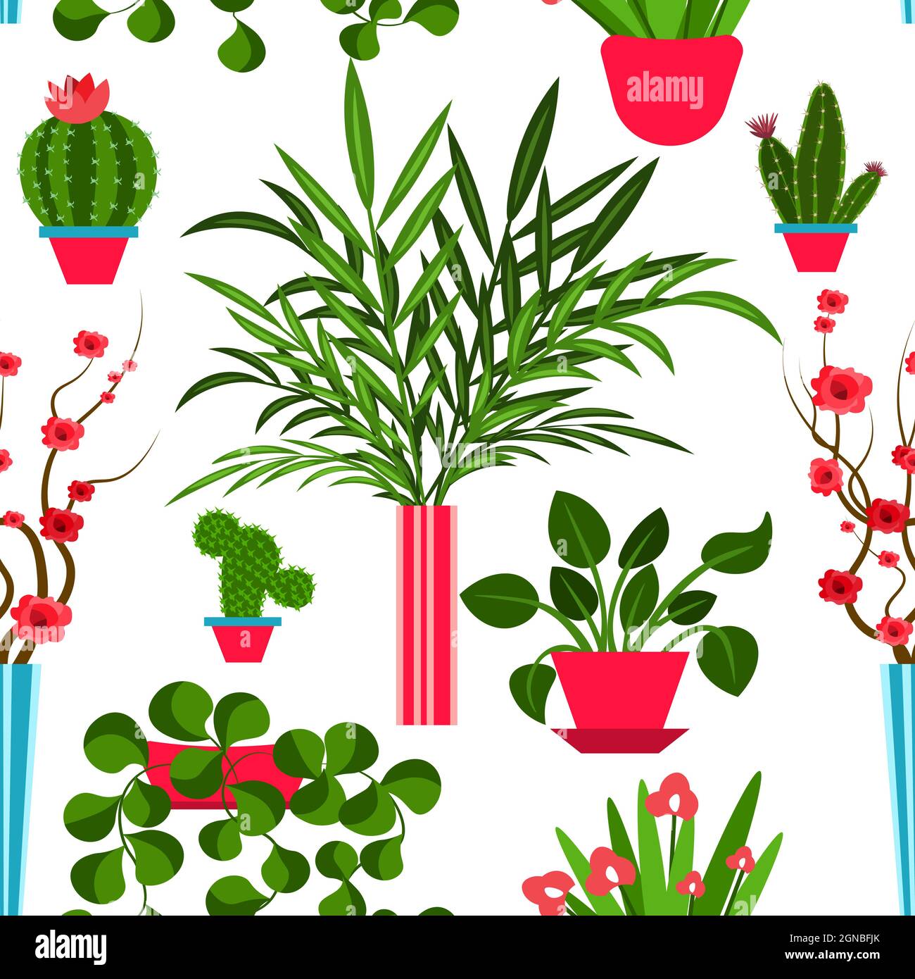 potted flowers seamless pattern. House plants interior design. Home ...