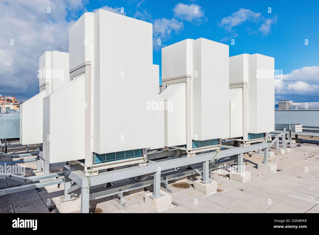Air conditioning system assembled and installed on top of the building ...