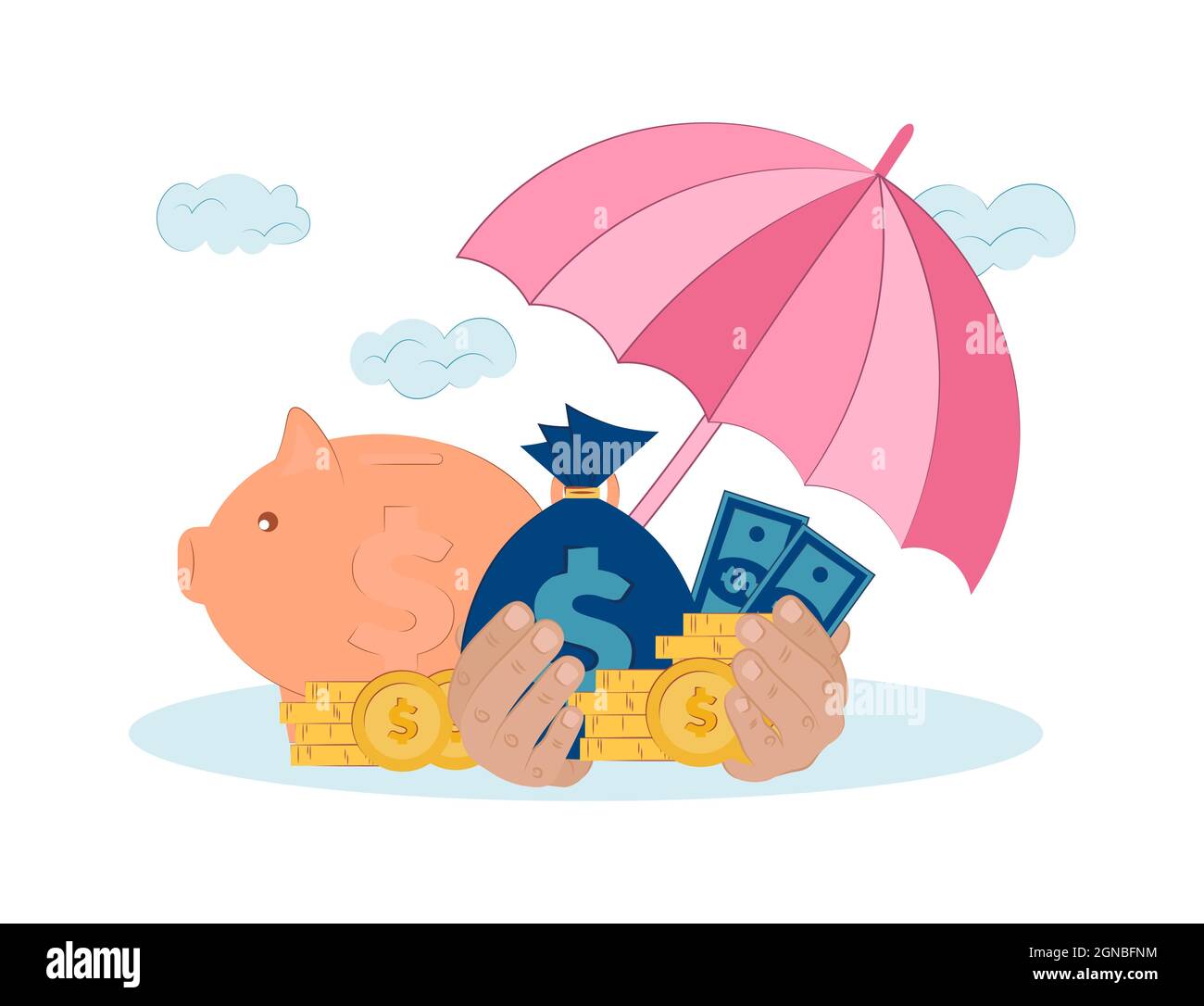 Vector flat illustration of financial insurance. saving money and ...