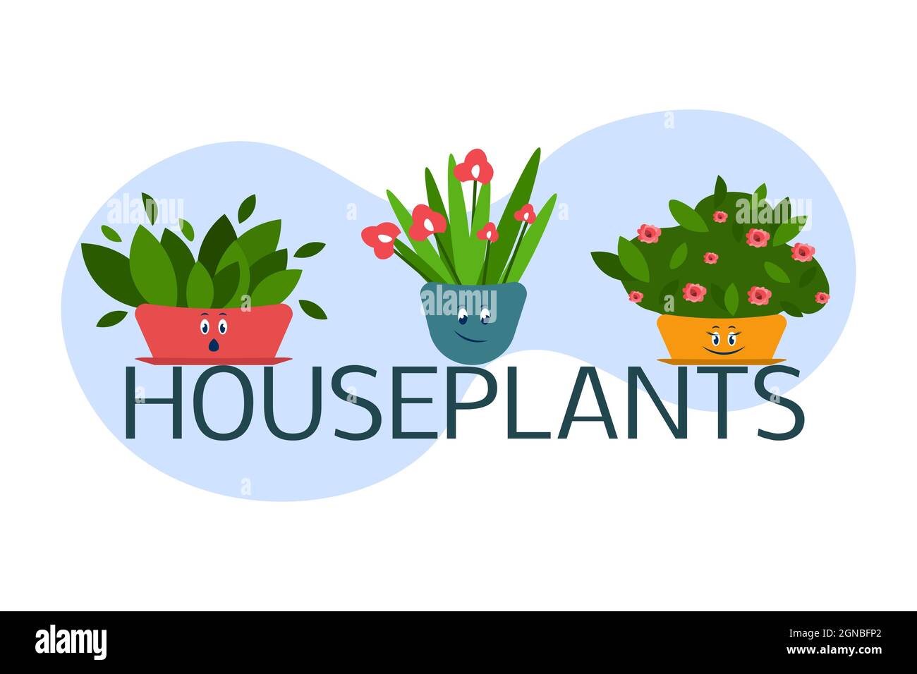 house plants vector illustration. Indoor plants in pots with eyes and ...