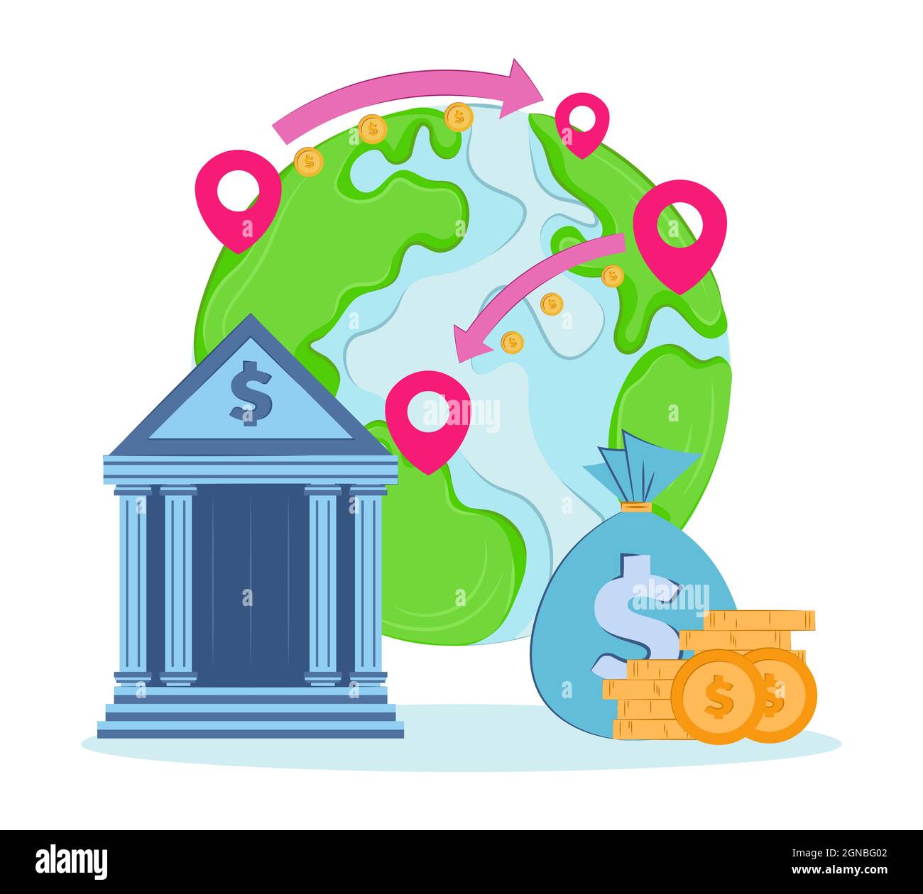 Fast Money Transfers Around The World Vector Flat Illustration