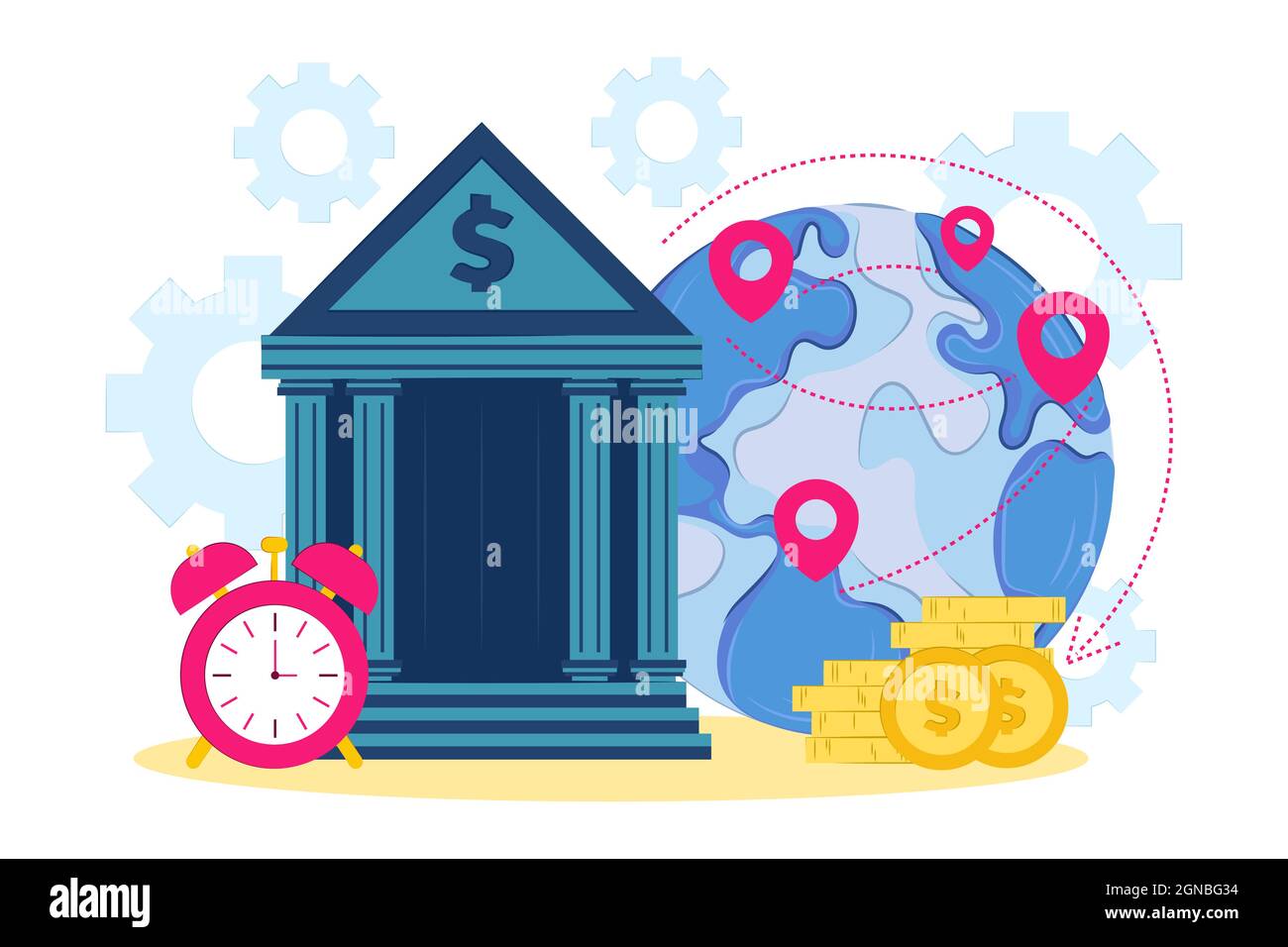 Fast money transfers around the world. Vector flat illustration ...