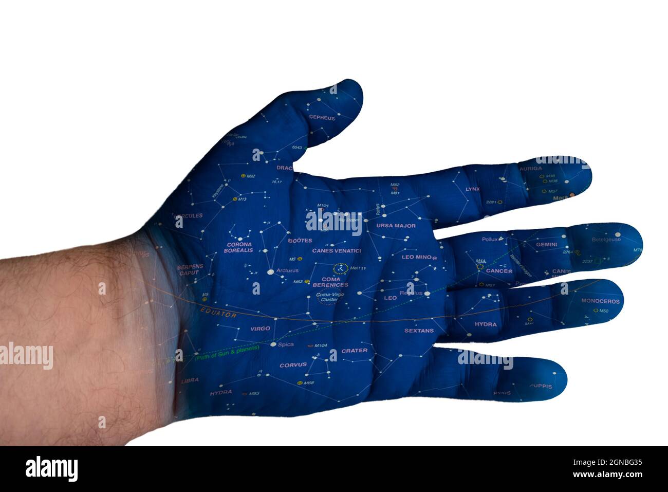 Astrology in the hands map of the zodiac and constellations painted in ...