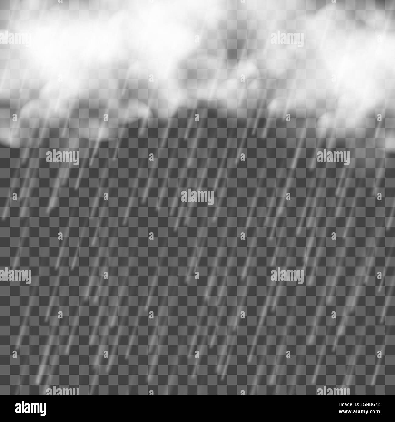 Rain with clouds. Falling water drops. Vector realistic storm on ...