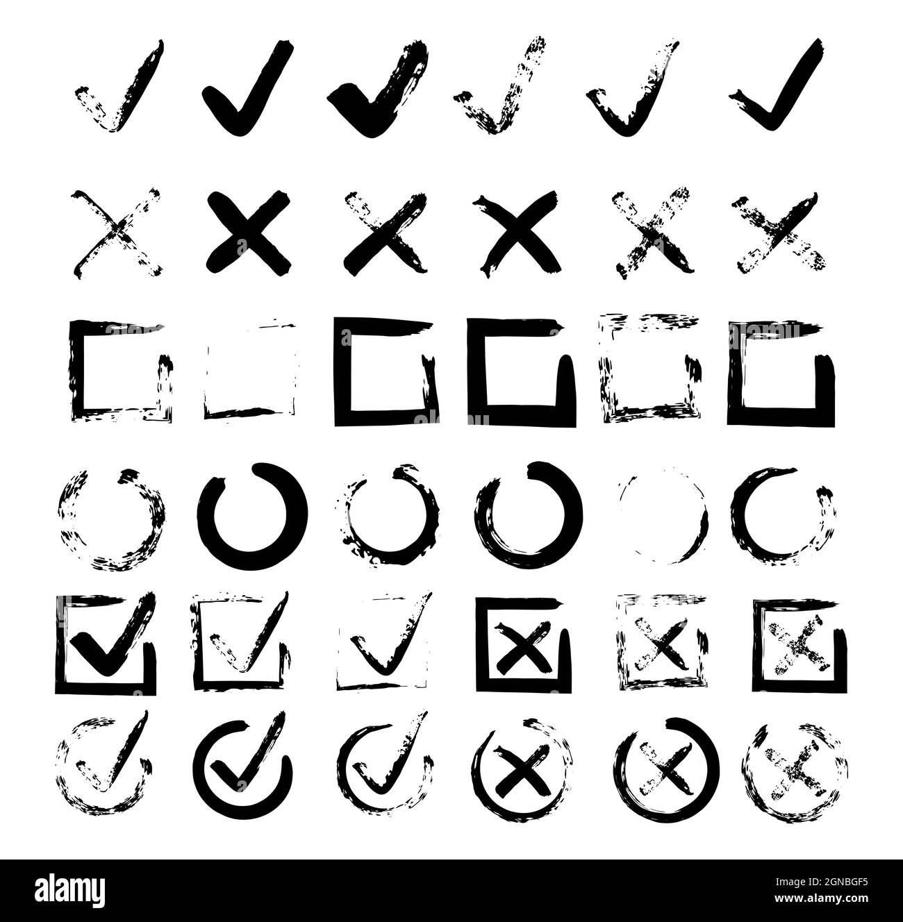 Checkbox. Check signs V X. Chalk and brush checkmarks set. Vector set ...