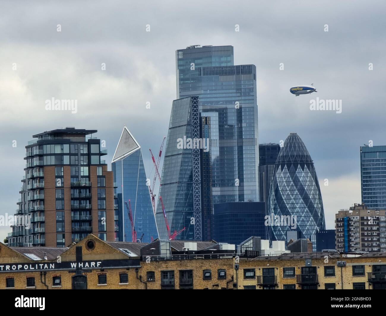 LONDON, UNITED KINGDOM - Sep 07, 2021: Goodyear blimp flied over ...
