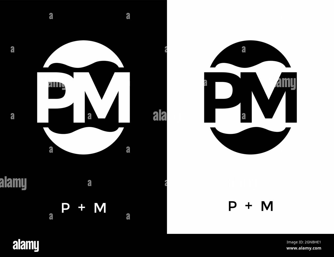 Black and white color of PM initial letter design Stock Vector Image ...