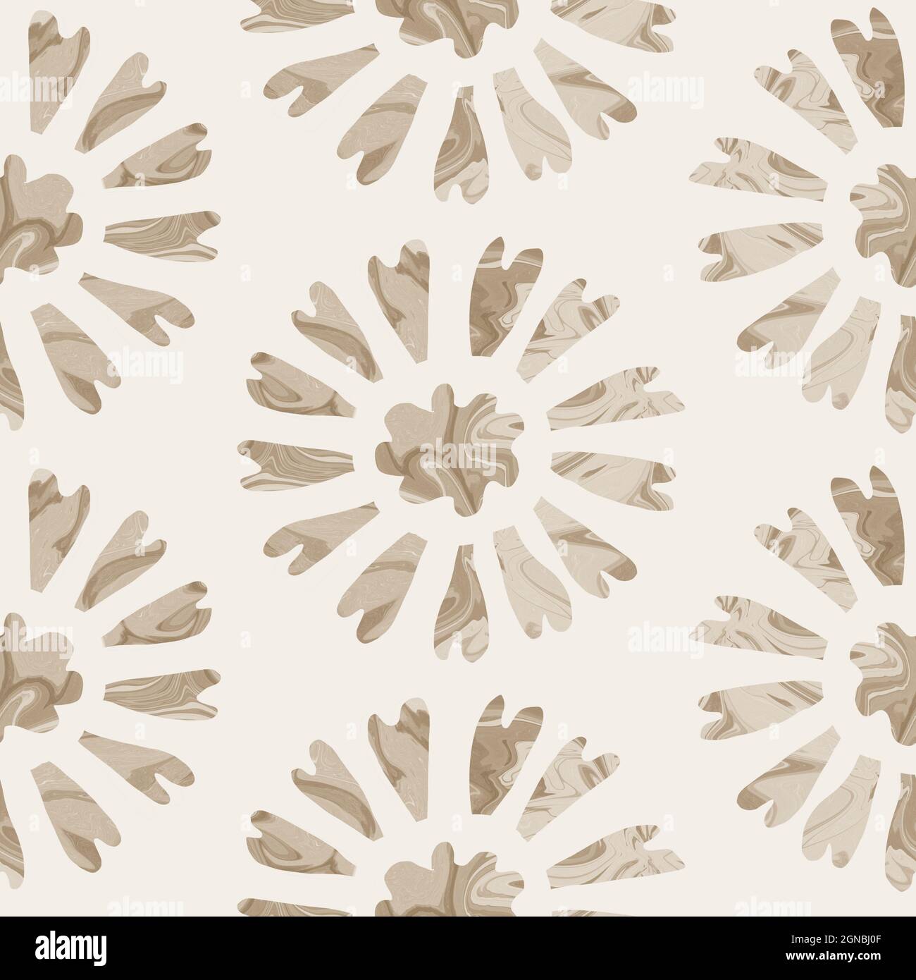 Sepia brown marble floral seamless pattern. Subtle 2 tone flower bloom ...