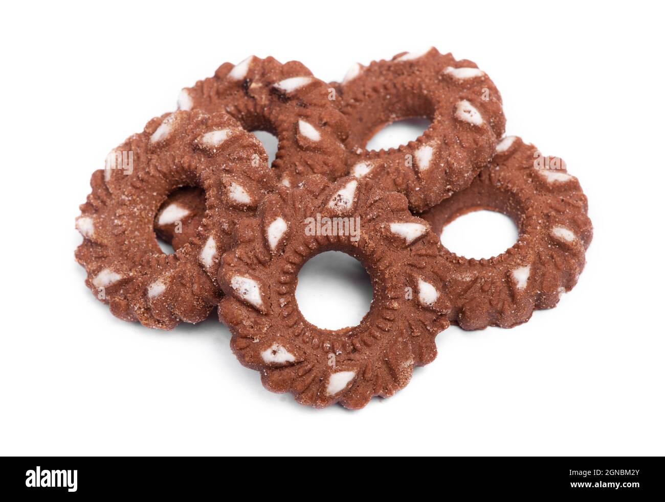 Group of round chocolate cookies isolated on white background Stock ...