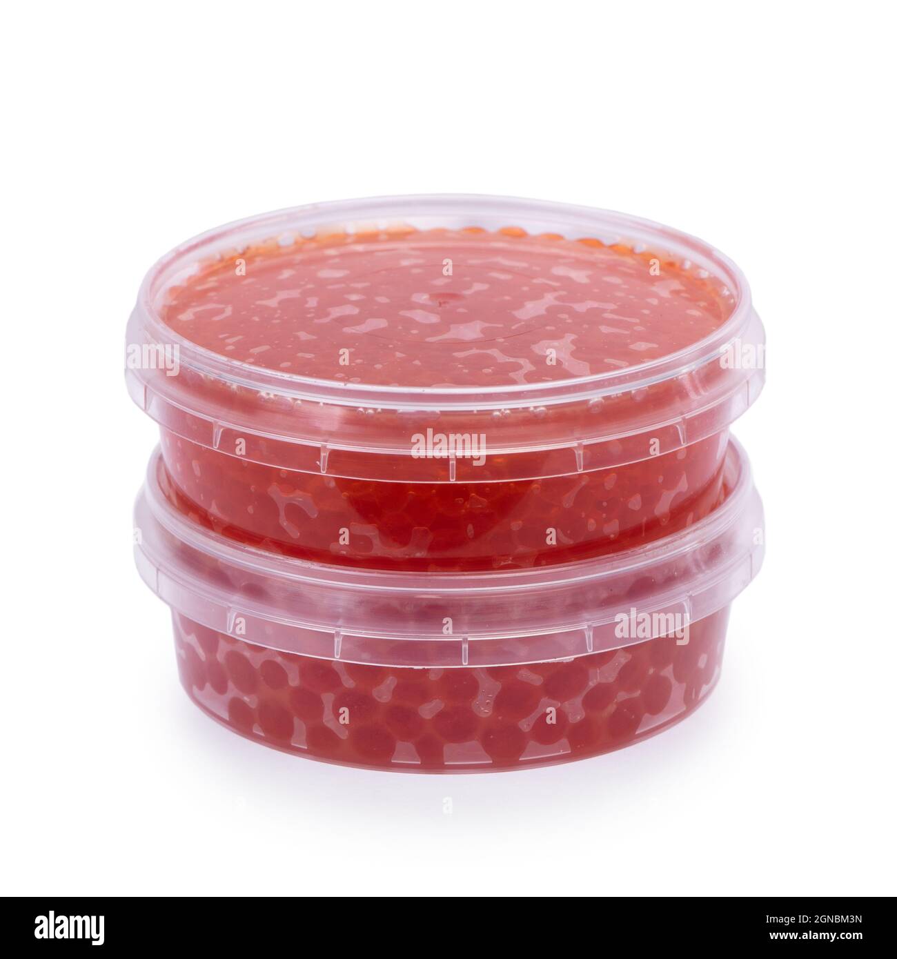 Red caviar in plastic container isolated on white background Stock ...
