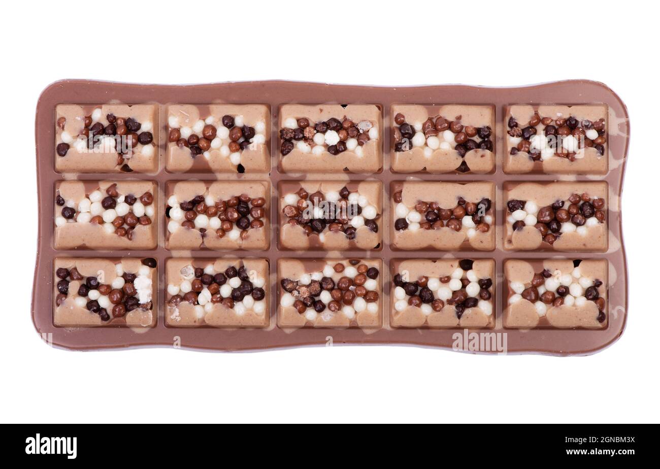 Front view of unusual chocolate bar isolated on white background Stock ...