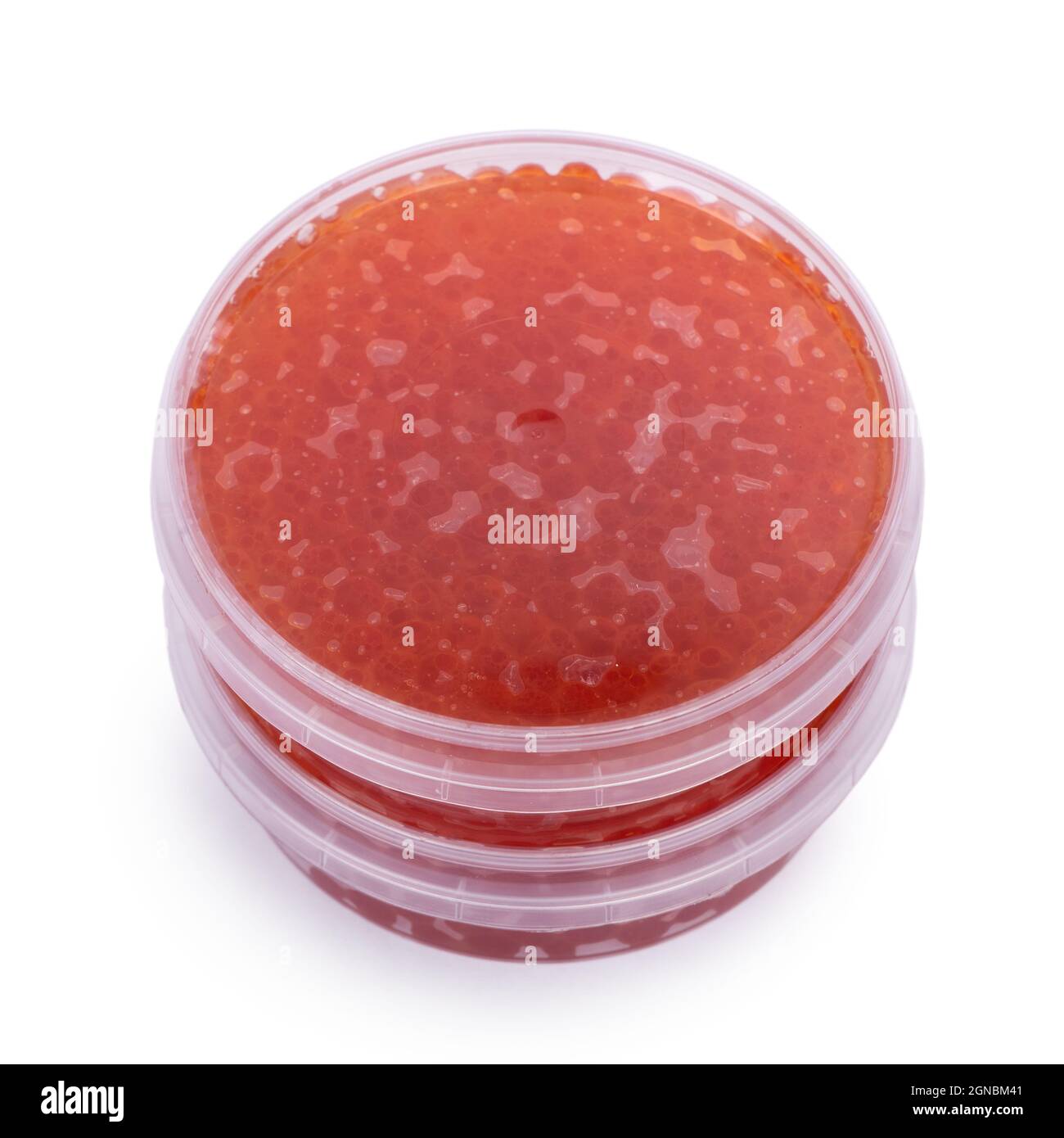 Red caviar in plastic container isolated on white background Stock ...