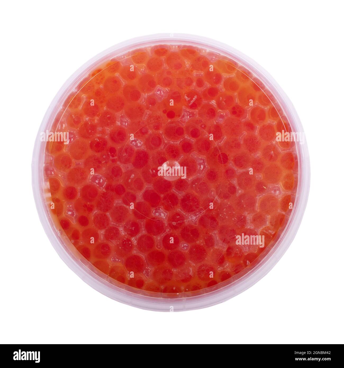 Red caviar in plastic container isolated on white background Stock ...